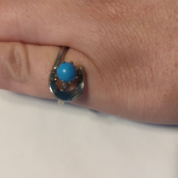 Jewelry | Silver Tone Moon Shaped Ring With Turquoise Ball Stone Sz 575 ...